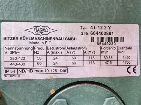 Used Bitzer 4t 122y Semi Hermetic Reciprocating Compressor On Freon Hos Bv