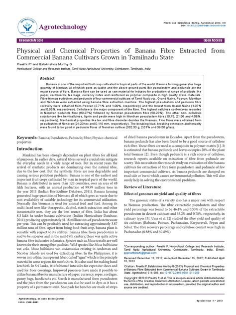 Physical And Chemical Properties Of Banana Fibre Extracted From Commercial Banana Cultivars