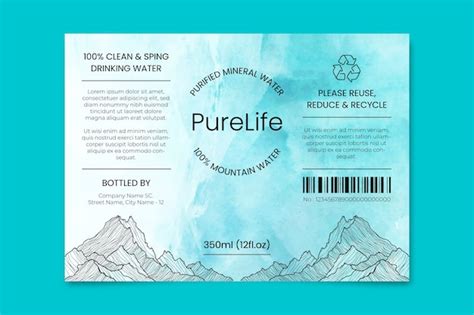 Элегантная этикетка для чистой воды нарисованная вручную Бесплатно векторы