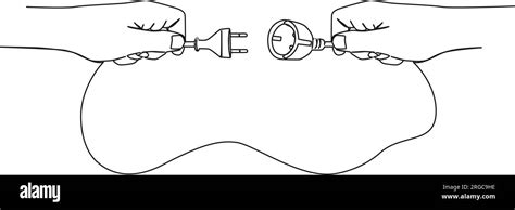 continuous single line drawing of hands holding extension cord