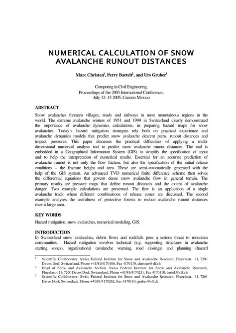 pdf numerical calculation of snow avalanche runout distances