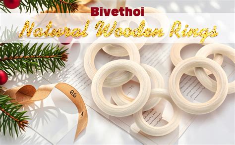 Bivethoi 30 Pcs Natural Wooden Rings 50mm 2 Inch Dia
