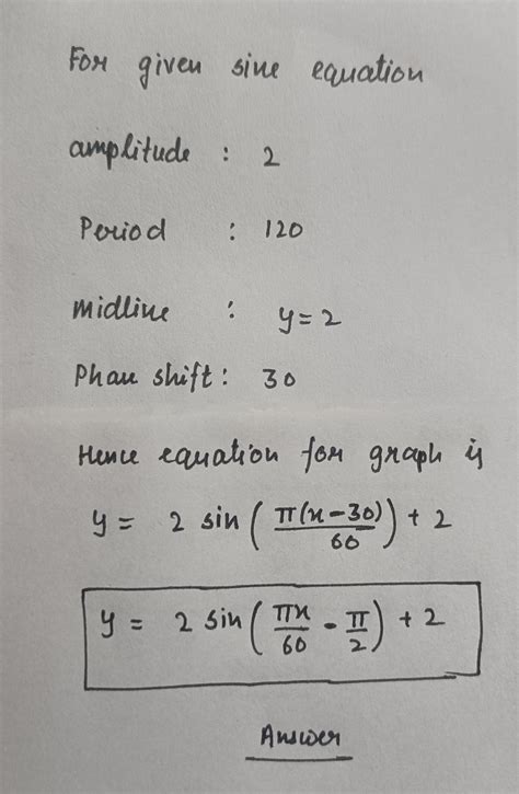 [Solved] quick please, thanks. Determine a SINE equation for the graph ...