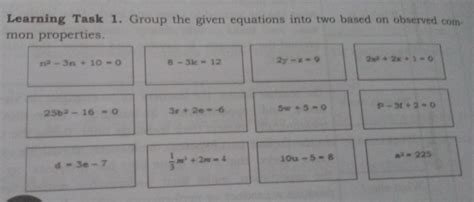 solved learning task 1 group the given equations into two based on