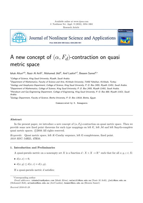 Pdf A New Concept Of α Fd Contraction On Quasi Metric Space