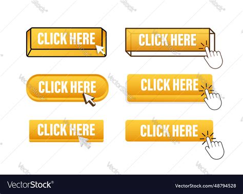Click Here Button With Pointer Clicking Click Vector Image