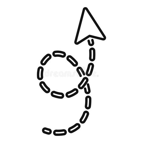 Black And White Vector Graphic Of A Curved Dotted Line Leading To An