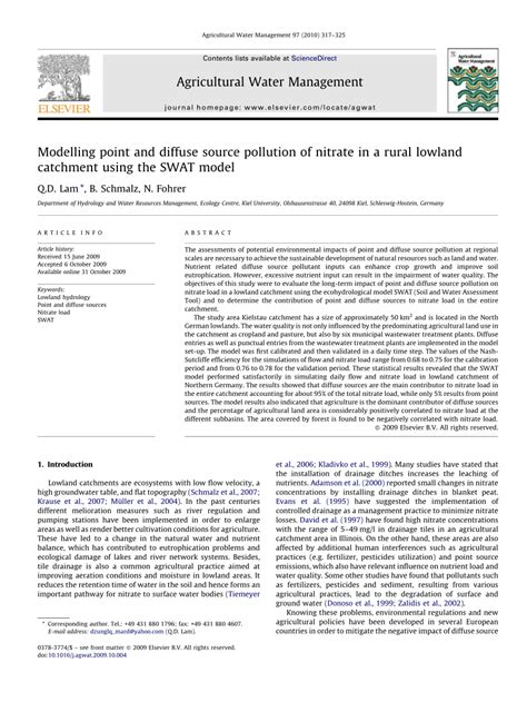 Pdf Modeling Point And Diffuse Source Pollution Of Nitrate In A Rural Lowland Catchment Using
