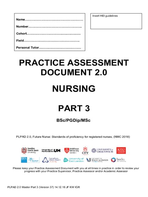 Fillable Online Nursing Practice Assessment Document 20 Pad Guide