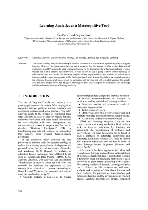 Pdf Learning Analytics As A Metacognitive Tool