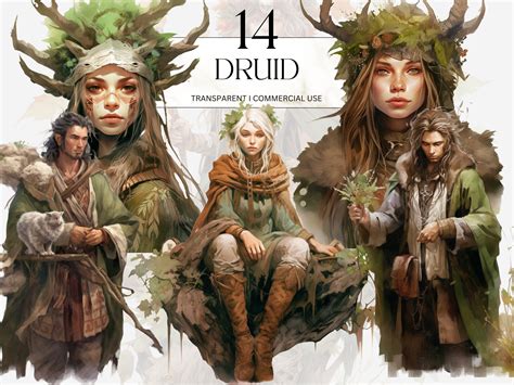Watercolor Druid Clipart Printable Dungeons And Dragons Dnd Rpg Game
