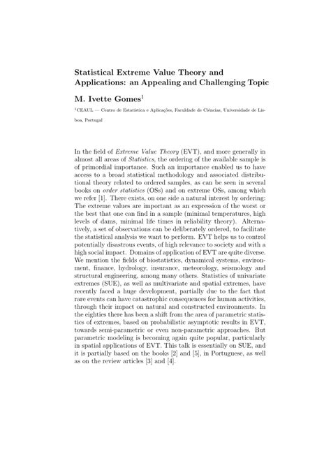 Pdf Statistical Extreme Value Theory And Applications An Appealing And Challenging Topic