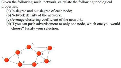 Given The Following Social Network Calculate The Following Topological Properties A In