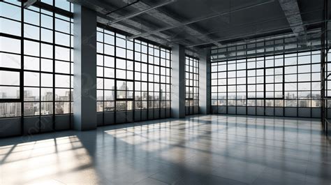 많은 창문이 있는 빈 산업 건물 유리창이 있는 3d 렌더링 빈 사무실 공간 인테리어 고화질 사진 사진 배경 일러스트 및 사진 무료 다운로드 Pngtree