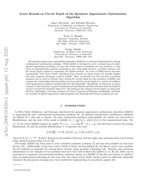 Lower Bounds On Circuit Depth Of The Quantum Approximate Optimization Algorithm Deepai