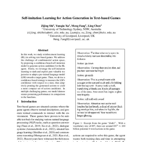 Self Imitation Learning For Action Generation In Text Based Games Acl Anthology