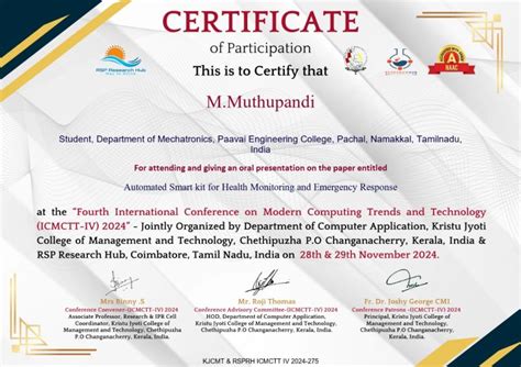 Muthupandi M On Linkedin Icmctt2024 Research Healthtech Innovation Gratitude