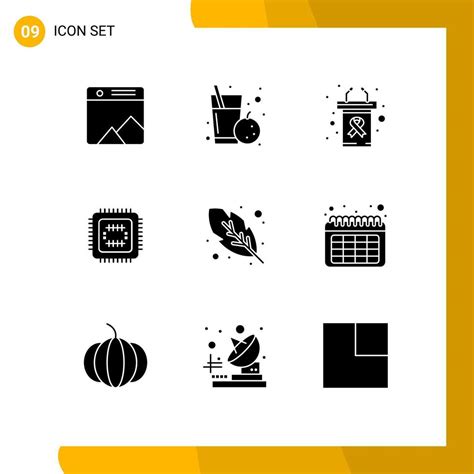 Set Of 9 Commercial Solid Glyphs Pack For Feather Cpu Podium Technology System Editable Vector