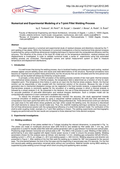Pdf Numerical And Experimental Modeling Of A T Joint Fillet Welding Process