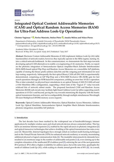 Pdf Integrated Optical Content Addressable Memories Cam And Optical