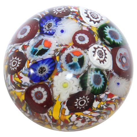 Petite Murano Glass Millefiori Paperweight Mid Century Modern Italy At