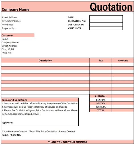 Quotation Format Excel Artofit