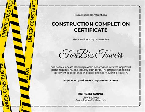Free Construction Completion Certificate Template To Edit Online