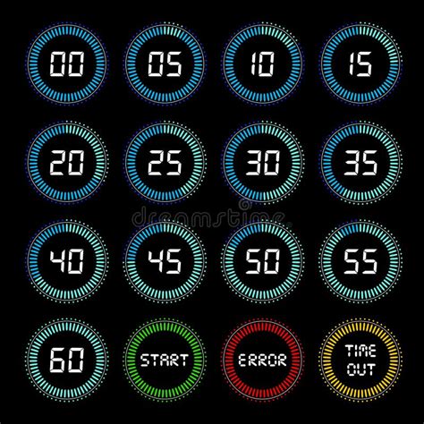 Digital Countdown Timer Clock Design Icons Stock Vector Illustration