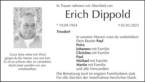Erich Dippold Traueranzeige Franken De