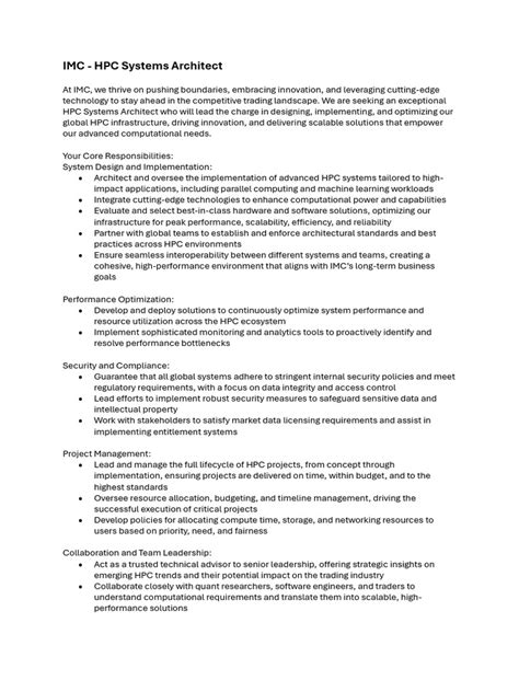 Imc Hpc Systems Architect Pdf Supercomputer Computer Security