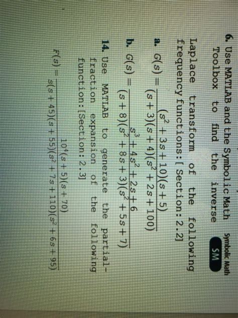 Solved Use MATLAB And The Symbolic Math Symbolic Math SM Chegg