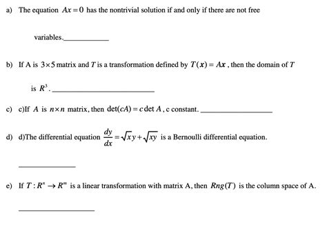 Solved A The Equation Ax 0 Has The Nontrivial Solution If