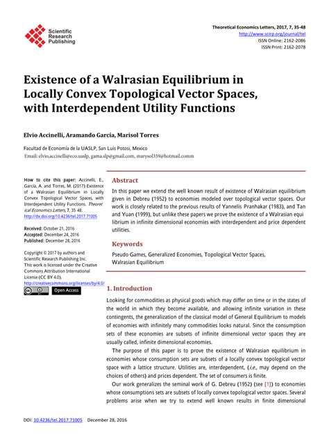 Pdf Existence Of A Walrasian Equilibrium In Locally Convex