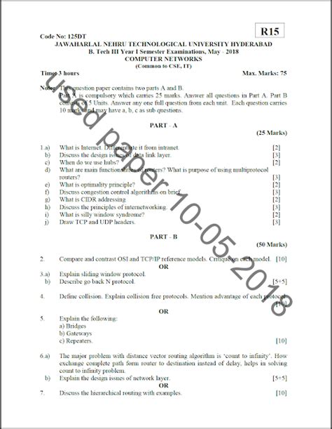 Jntuh B Tech Computer Networks May 2018 Question Paper University Question Papers