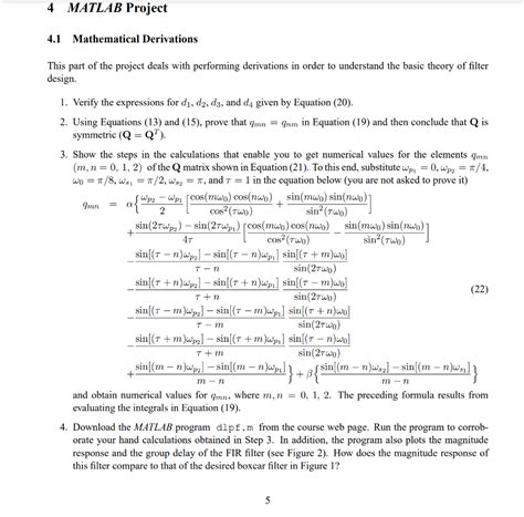 Solved MATLAB Project Mathematical Derivations This Chegg