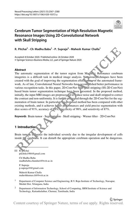 Cerebrum Tumor Segmentation Of High Resolution Magnetic Resonance Images Using 2d Convolutional