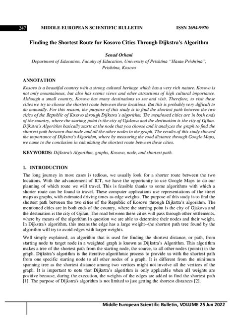 pdf shortest route in kosovo using dijkstra s algorithm