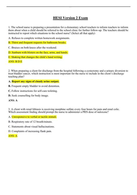 Hesi Version 2 Exam Questions And Answers Hesi Stuvia Us