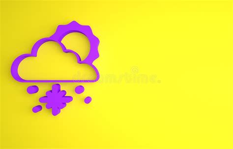 Purple Cloud With Snow And Sun Icon Isolated On Yellow Background Cloud With Snowflakes Single