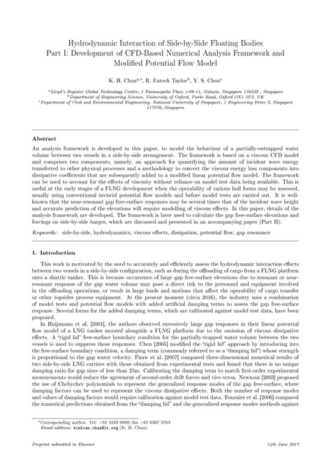 Pdf Hydrodynamic Interaction Of Side By Side Floating Bodies Part I Development Of Cfd Based