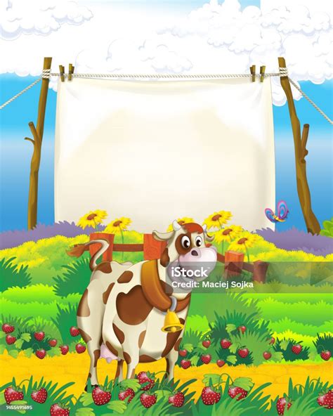 흰색 바탕에 농장에서 즐거운 시간을 보내는 소가 있는 만화 장면 아이들을 위한 그림 가축에 대한 스톡 벡터 아트 및 기타 이미지 가축 귀여운 놀이 Istock