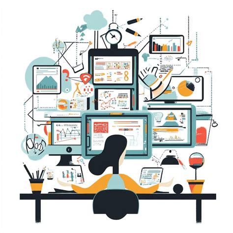 Illustration Of Multitasking With Various Devices And Screens Premium Ai Generated Image