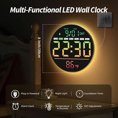 Qihe Led Digital Wall Clock With Timer Seconds Temperature Date Dst