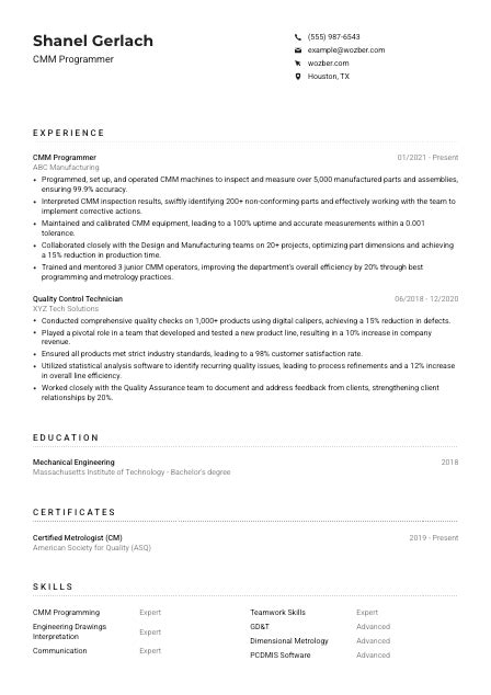 Cmm Programmer Cv Example