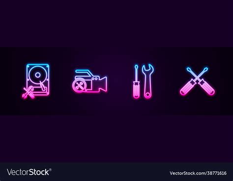 Set Line Hard Disk Drive Service Video Camera Vector Image