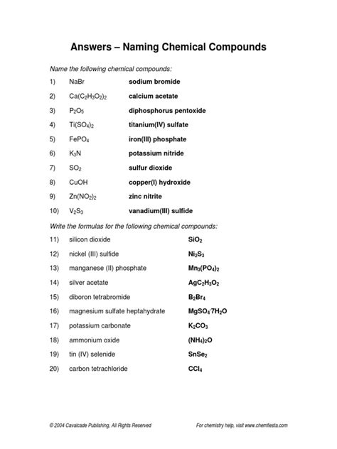 Mixed Naming And Formula Writing Worksheets Library