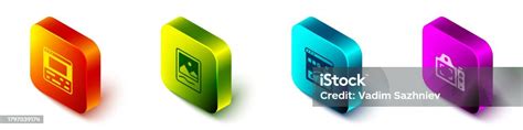 노트북의 아이소 메트릭 비디오 레코더 사진 프레임 히스토그램 그래프 사진 및 카메라 아이콘을 설정합니다 벡터 3차원 형태에 대한 스톡 벡터 아트 및 기타 이미지 Istock