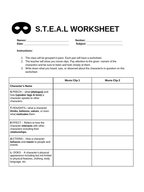 Steal Worksheet Pdf