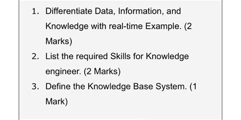 Solved 1 Differentiate Data Information And Knowledge