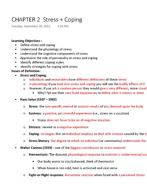 Chapter 2 Stress Coping Learning Objectives Define Stress And